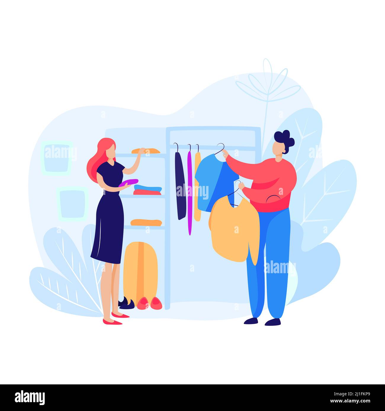 Woman and man choosing clothes. Salesman, store, clothes. Shopping ...