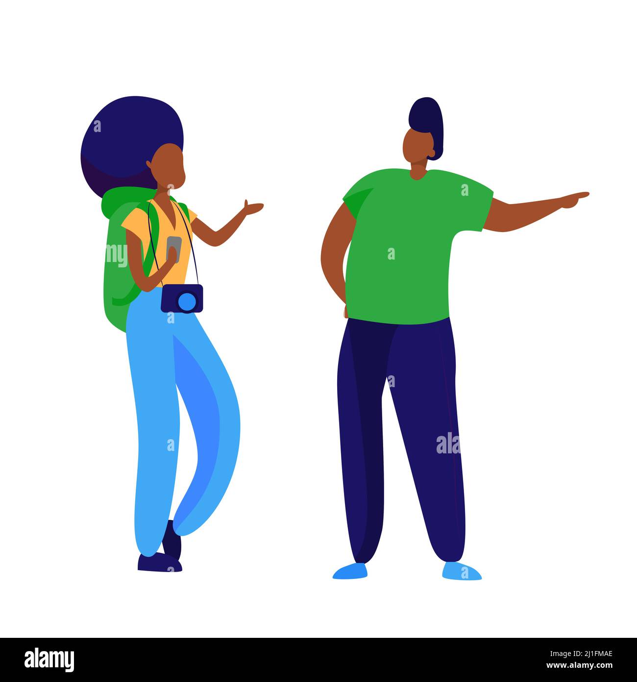 Couple of tourists with camera discussing destination. Location, mobile ...