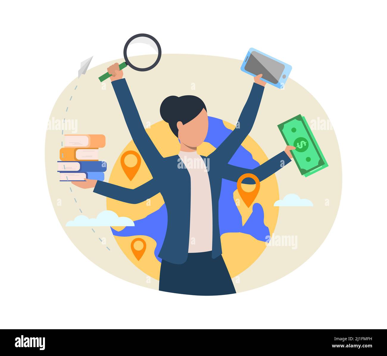 Busy professional vector illustration. Businesswoman holding money ...
