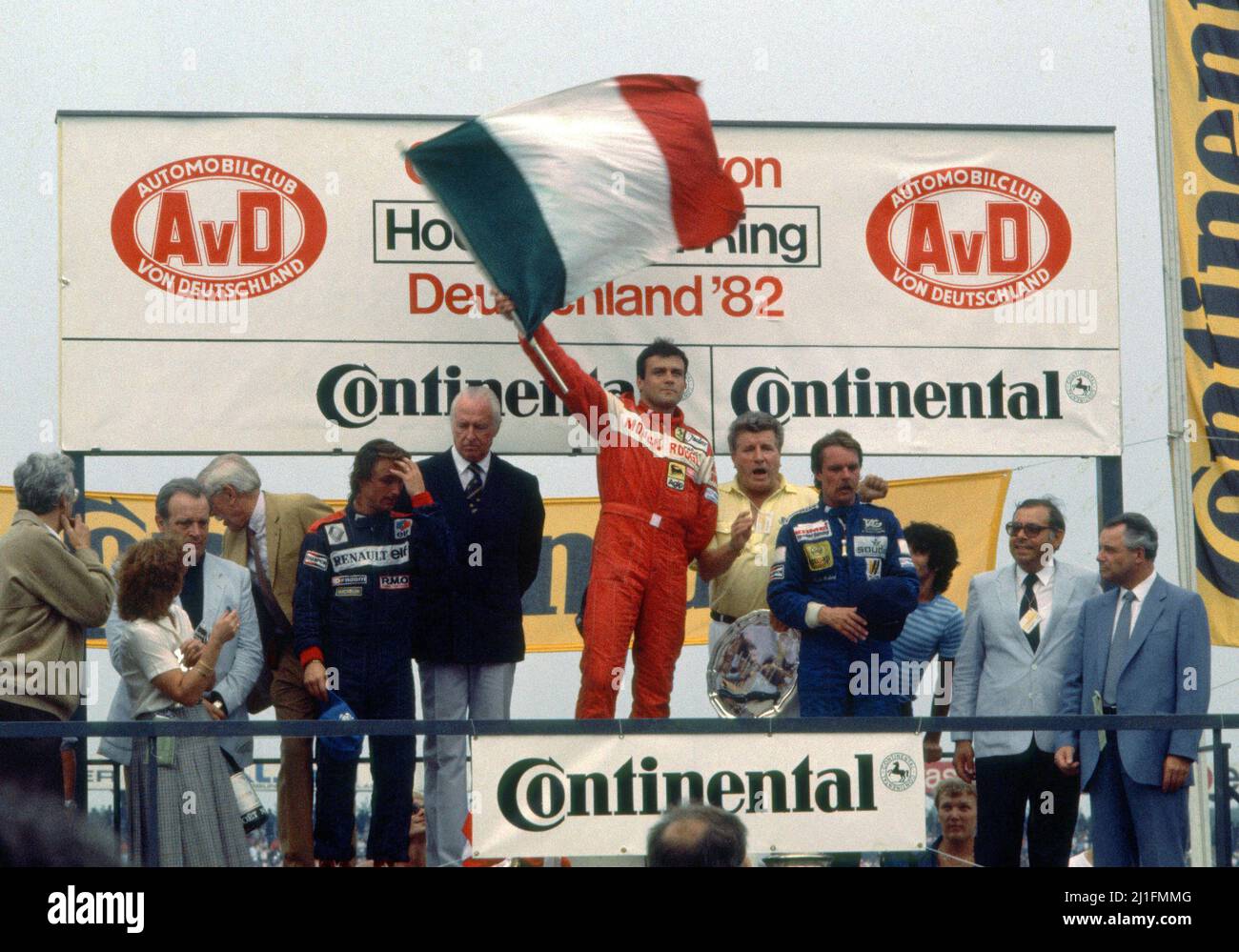 Race Podium:2nd position Rene Arnoux (FRA) Renault, Patrick Tambay (FRA ...