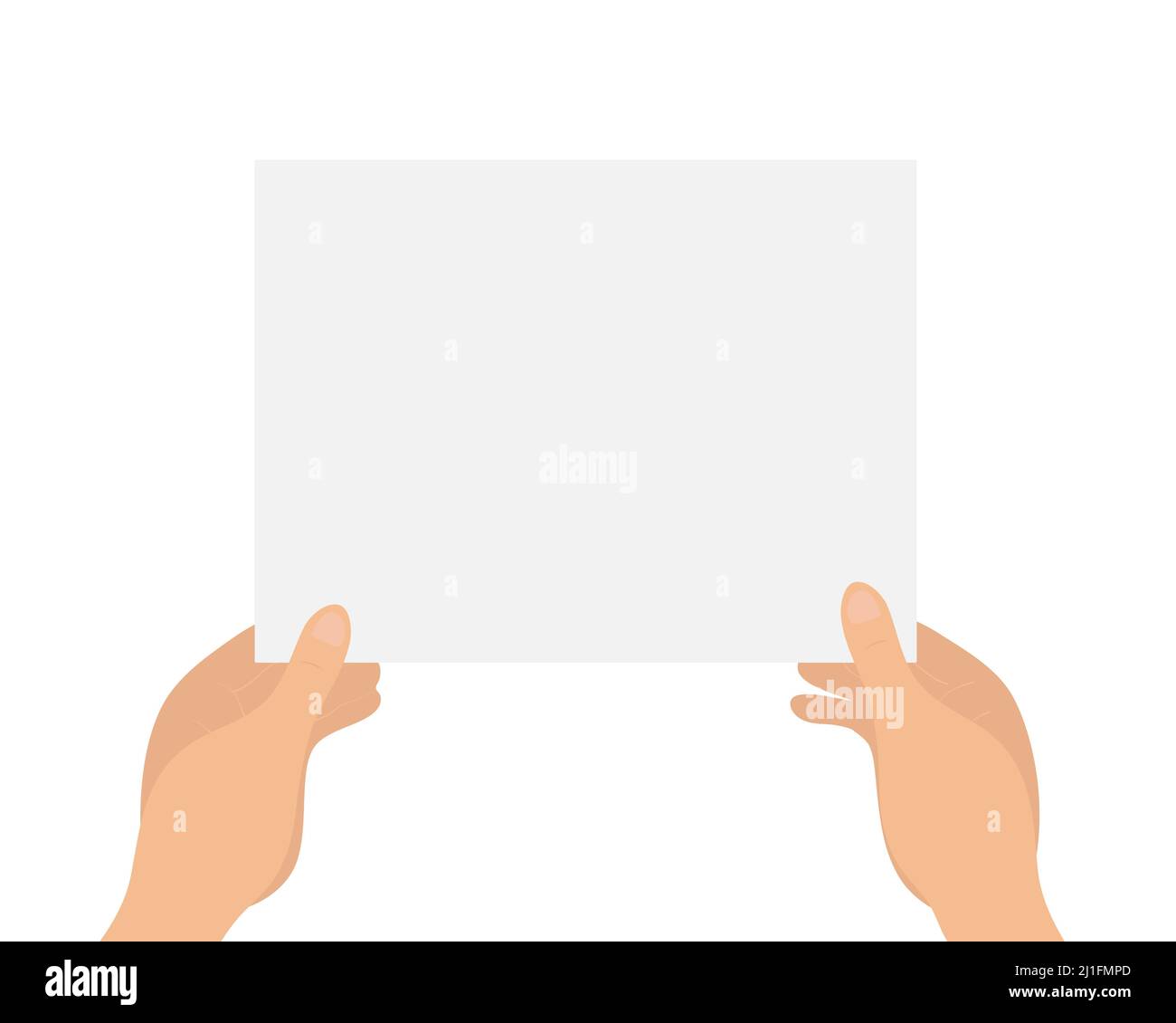 Two hands holding a blank paper page poster or placard. Frame for your ...