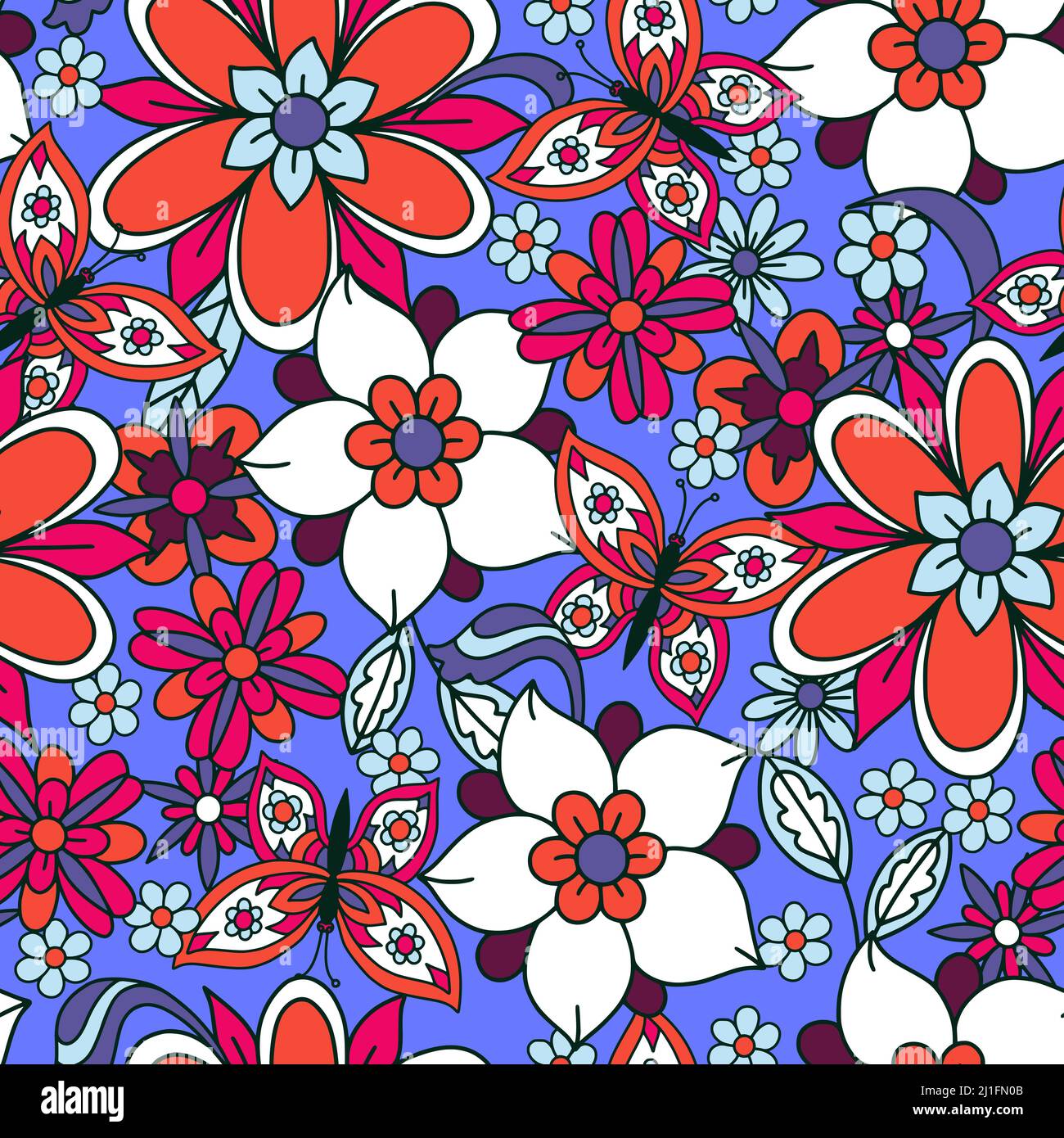 Seamless pattern with simple flowers. Floral print hippie 60s Stock ...