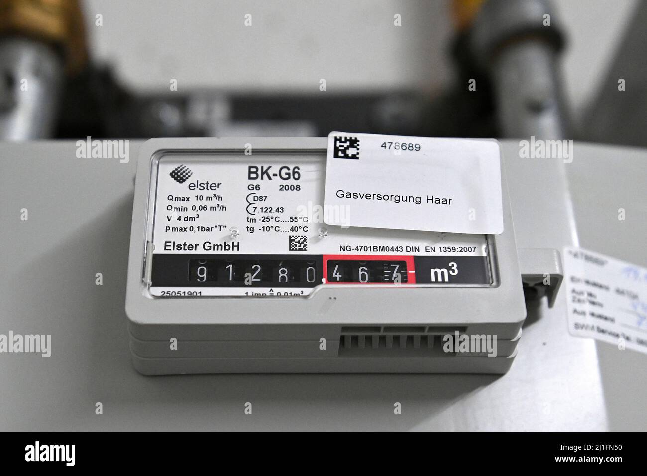 Gas connection with gas meter in the basement of a residential building ...