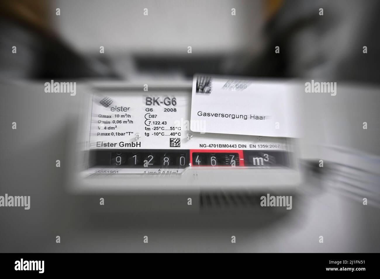 Gas connection with gas meter in the basement of a residential building ...