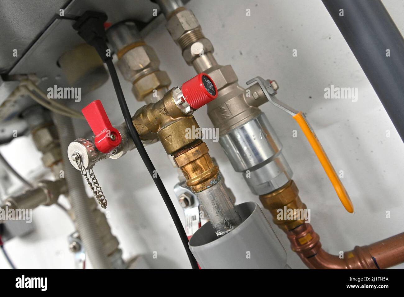 Gas connection, gas tap of a gas heating system in the basement of a ...