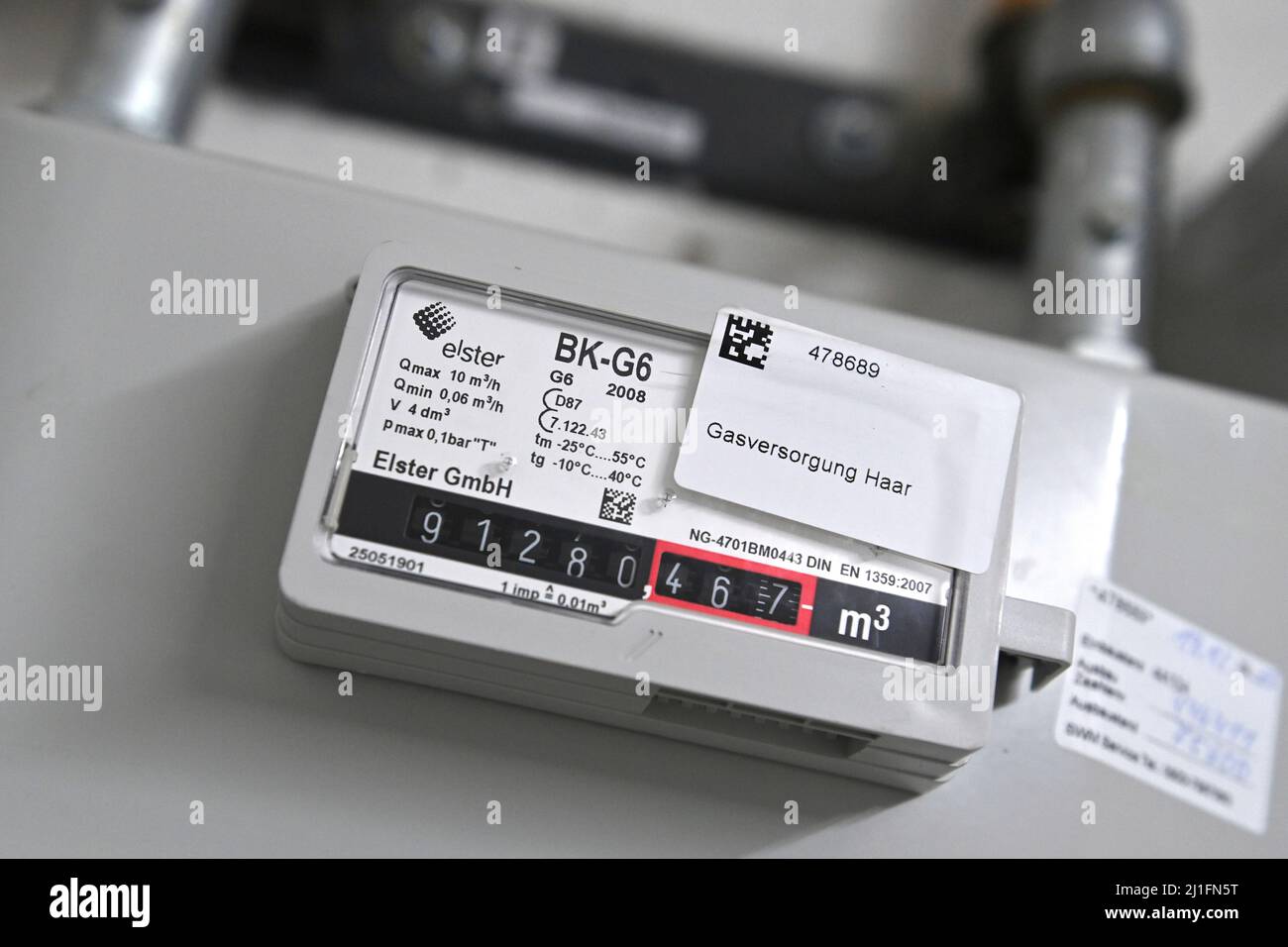 Gas connection with gas meter in the basement of a residential building ...