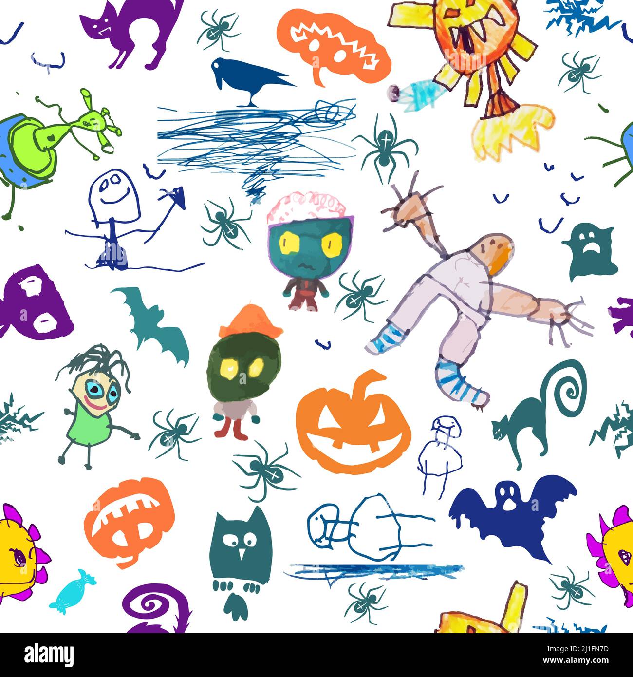 Seamless pattern with funny monsters in cartoon style. Children's ...
