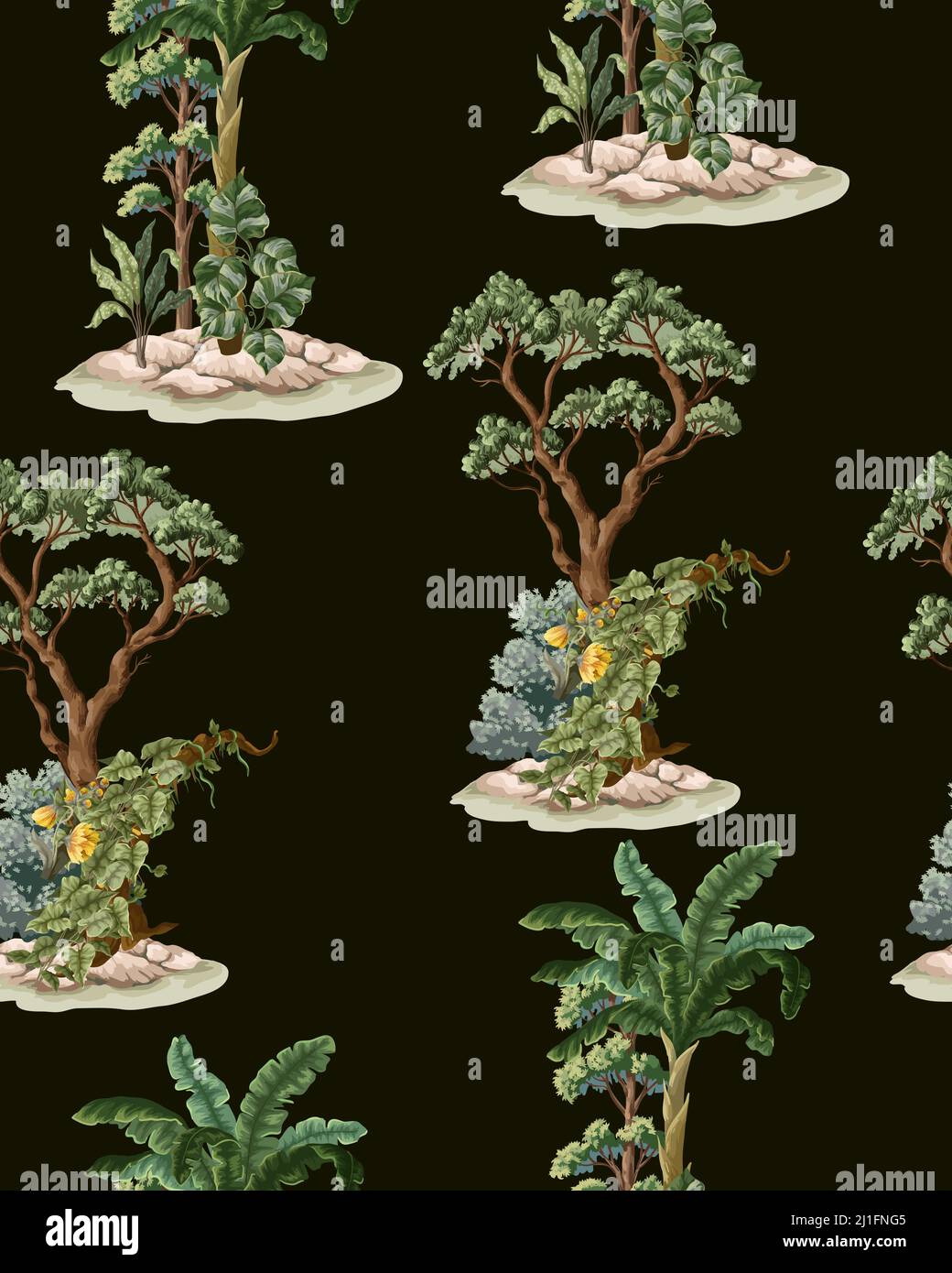 Seamless pattern with jungle trees and tropical plant. Vector Stock ...