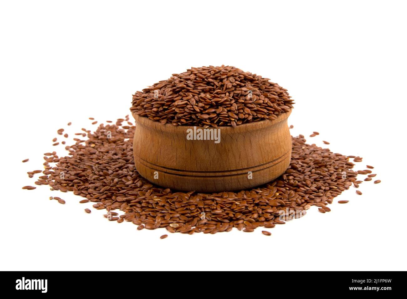 Healthy brown linseeds in wooden bowl isolated on white background Stock Photo - Alamy