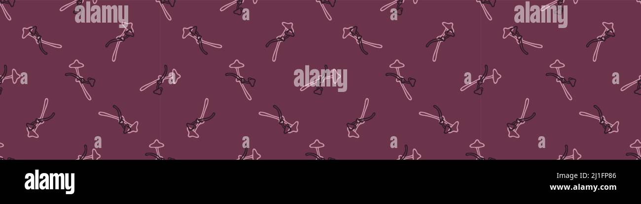 Hand drawn wild mushroom vector border. Seamless trendy purple biology ...