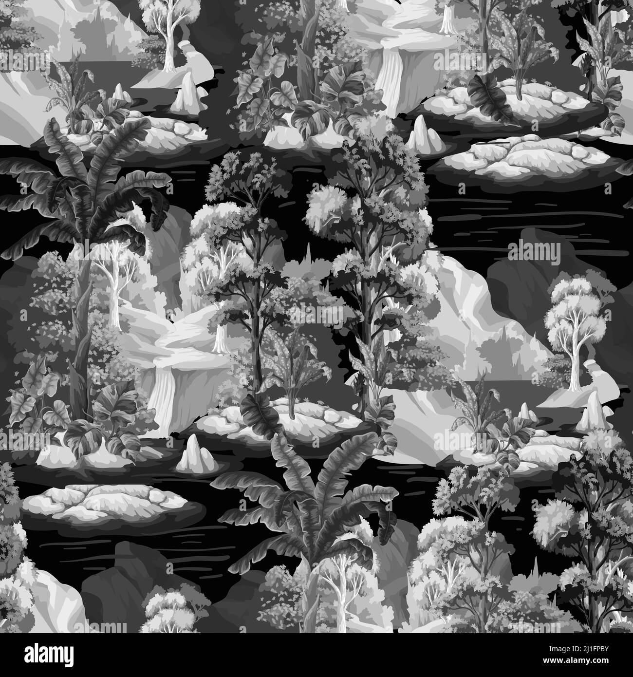 Seamless pattern with jungle trees and tropical plant. Vector Stock ...