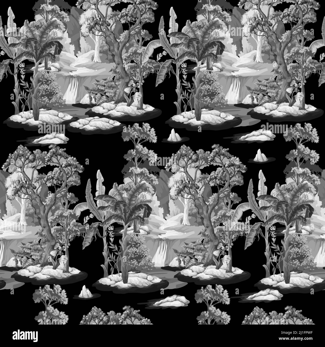 Seamless pattern with jungle trees and tropical plant. Vector Stock ...