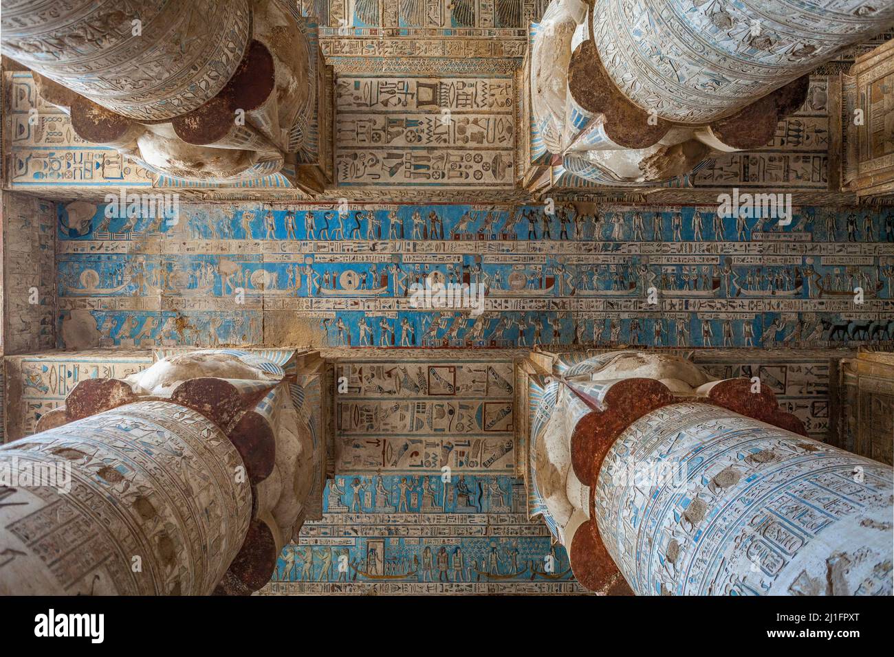 Outer hypostyle Hall of Temple of Hathor, with carved columns and ...