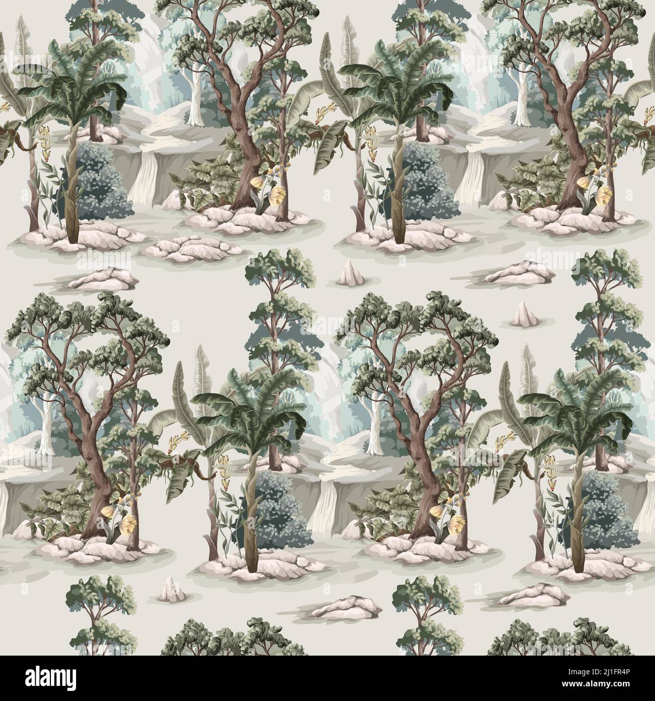 Seamless pattern with jungle trees and tropical plant. Vector Stock ...