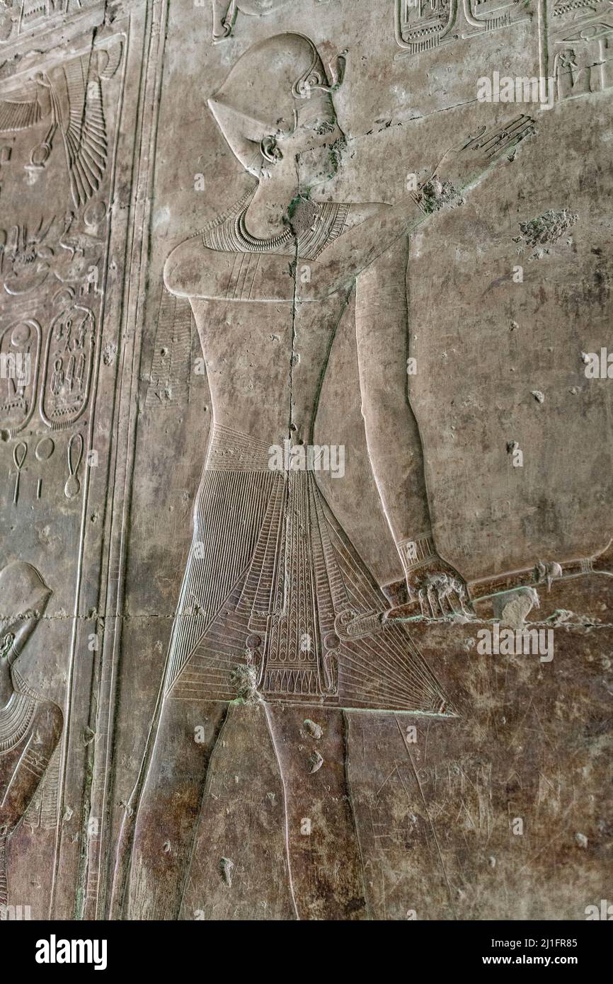 Carving of King Seti I in the Great Temple of Abydos, Egypt Stock Photo ...