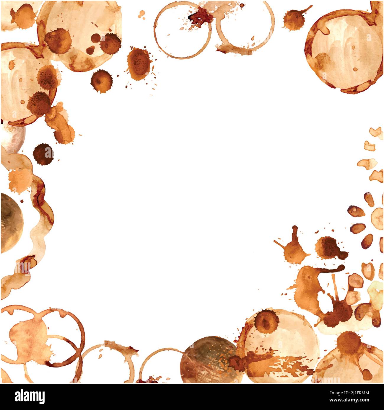 Coffee paint stains, splashes isolated on white background. Hand ...