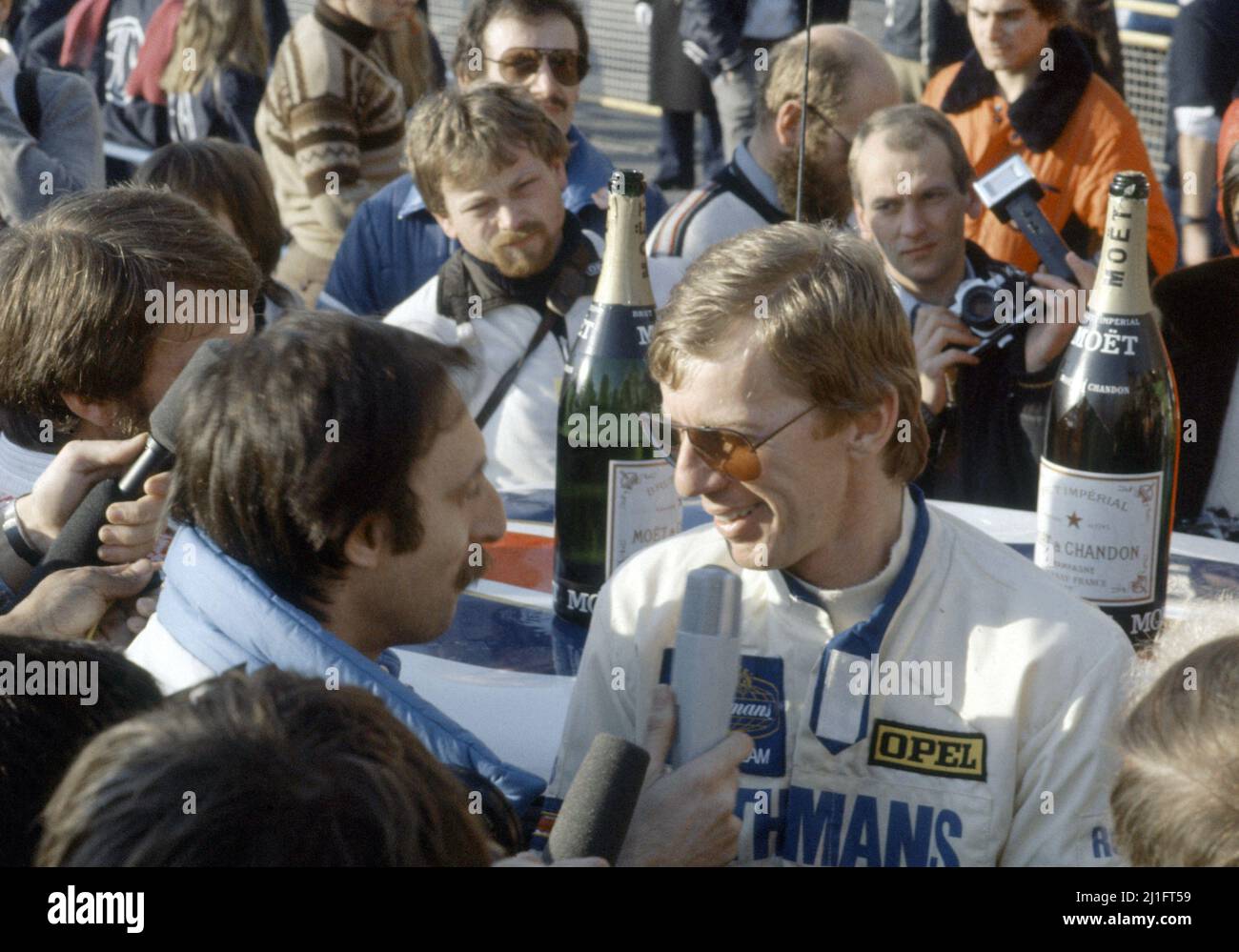 Walter Rohrl (GER) Opel Rothmans 1st position talks with journalist ...