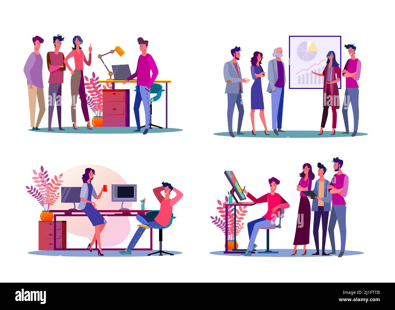 Corporate meeting illustration set. Colleagues discussing project ...