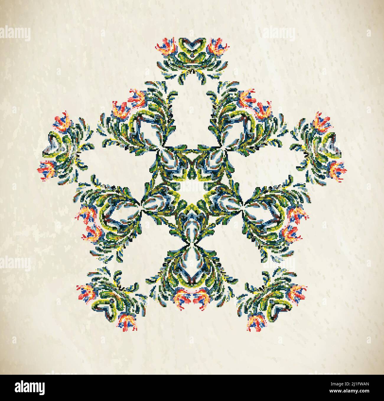 Illustration in folk style. Beautiful vector border with flowers in ...