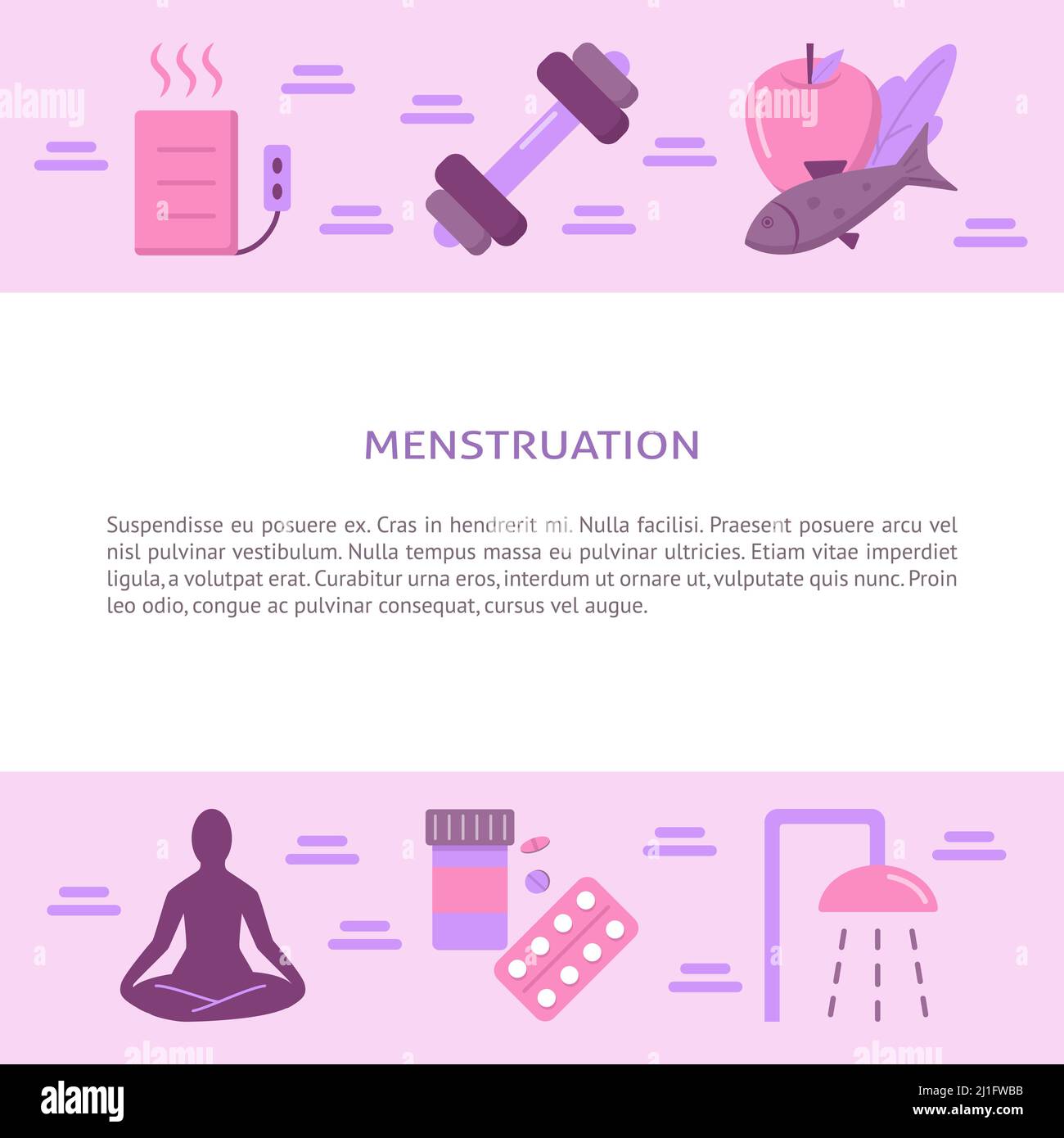 Menstruation pain treatment concept banner in flat style with place for ...