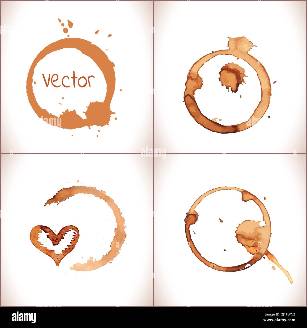 Coffee paint stains isolated on white background.Coffee cup marks ...