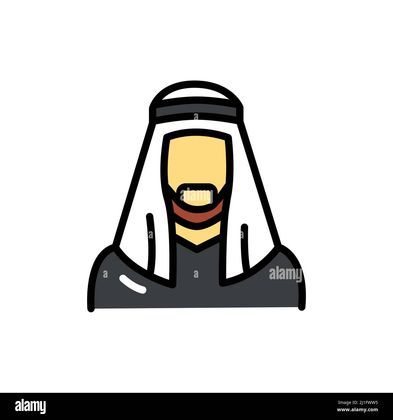 Arabic man traditional muslim keffiyeh line color icon. Isolated vector element. Outline ...