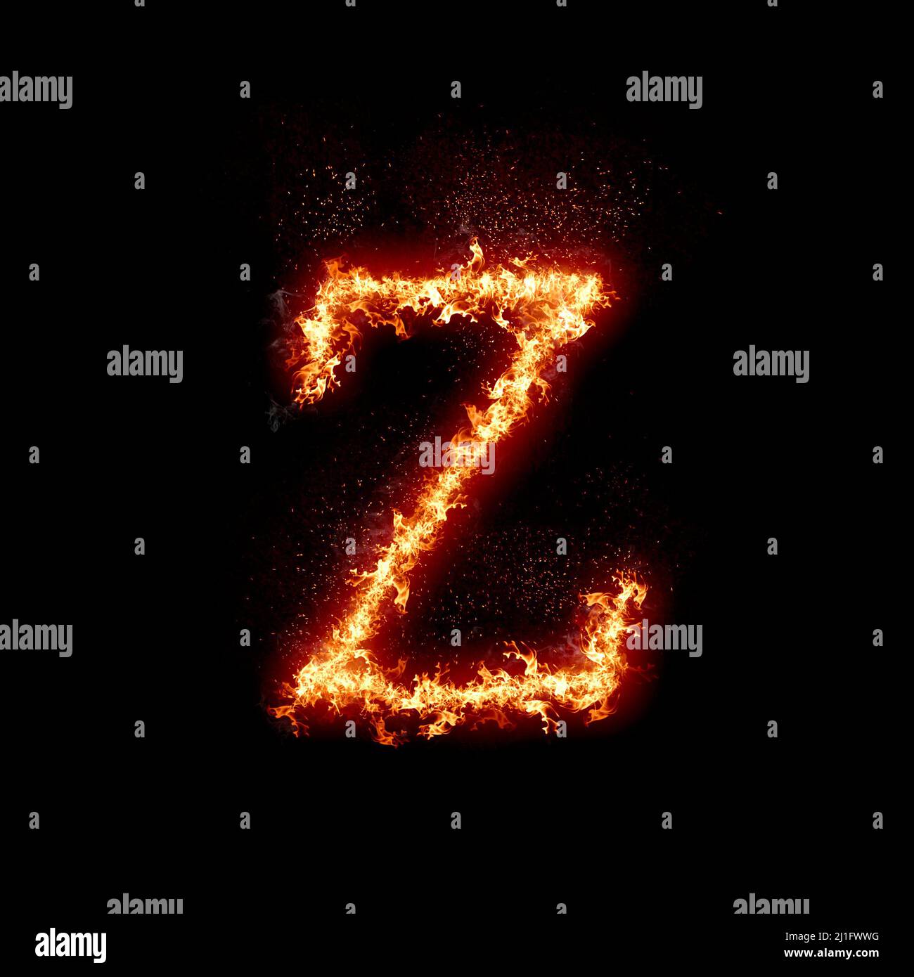 Letter z burning in fire, digital art isolated on black background, a ...