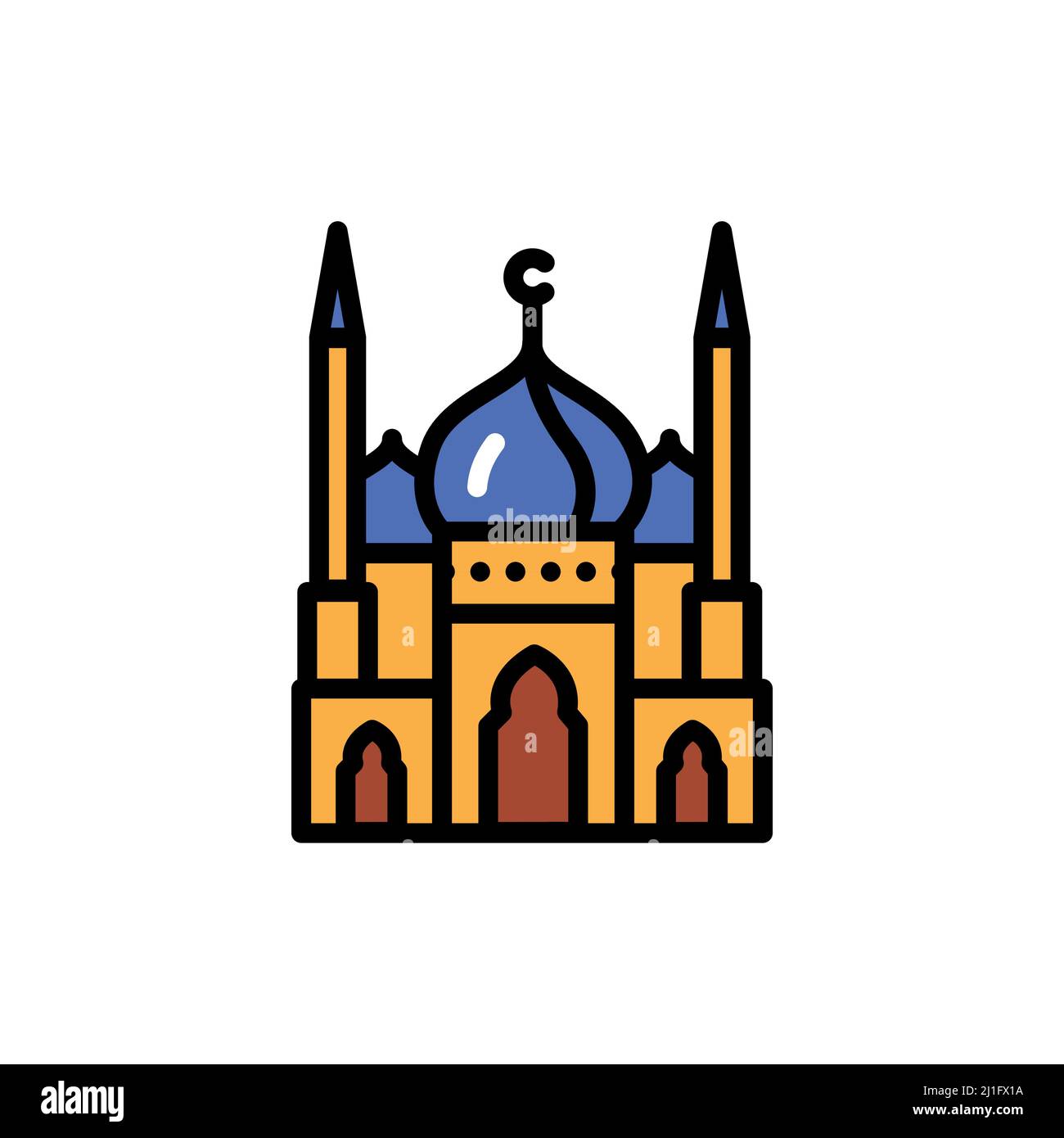 Historic Muslim Mosque Line Color Icon Isolated Vector Element Outline Pictogram For Web Page