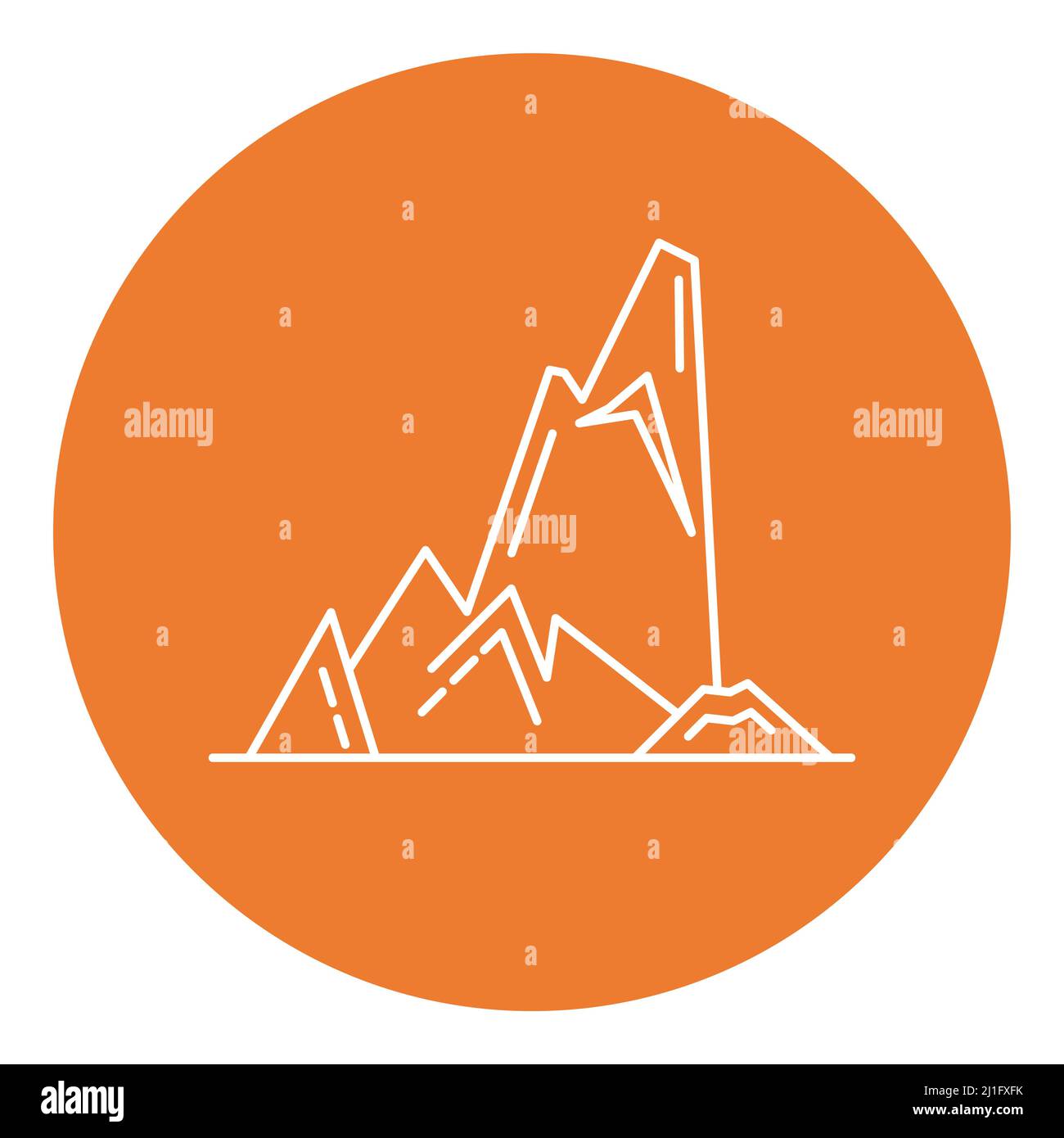 Cliff with sharp ledges icon in thin line style. High mountain peak ...