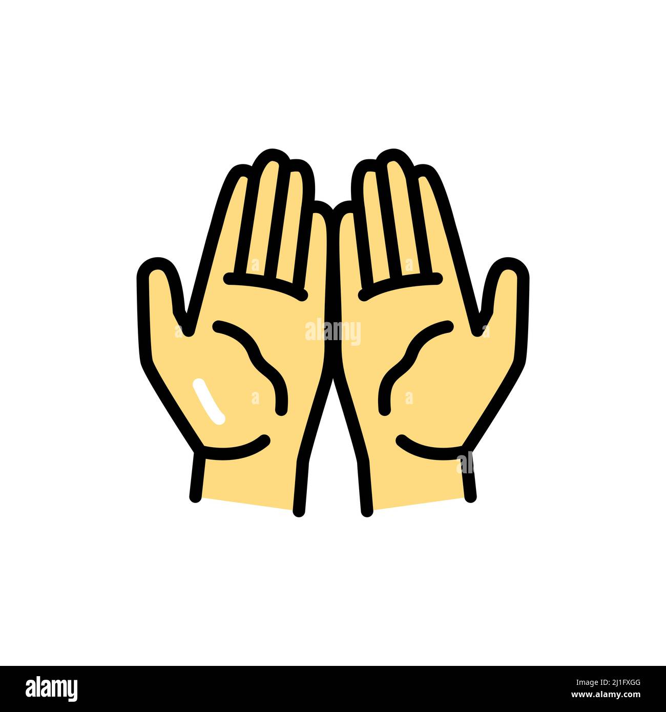 Pray hand gesture line color icon. Isolated vector element. Outline ...