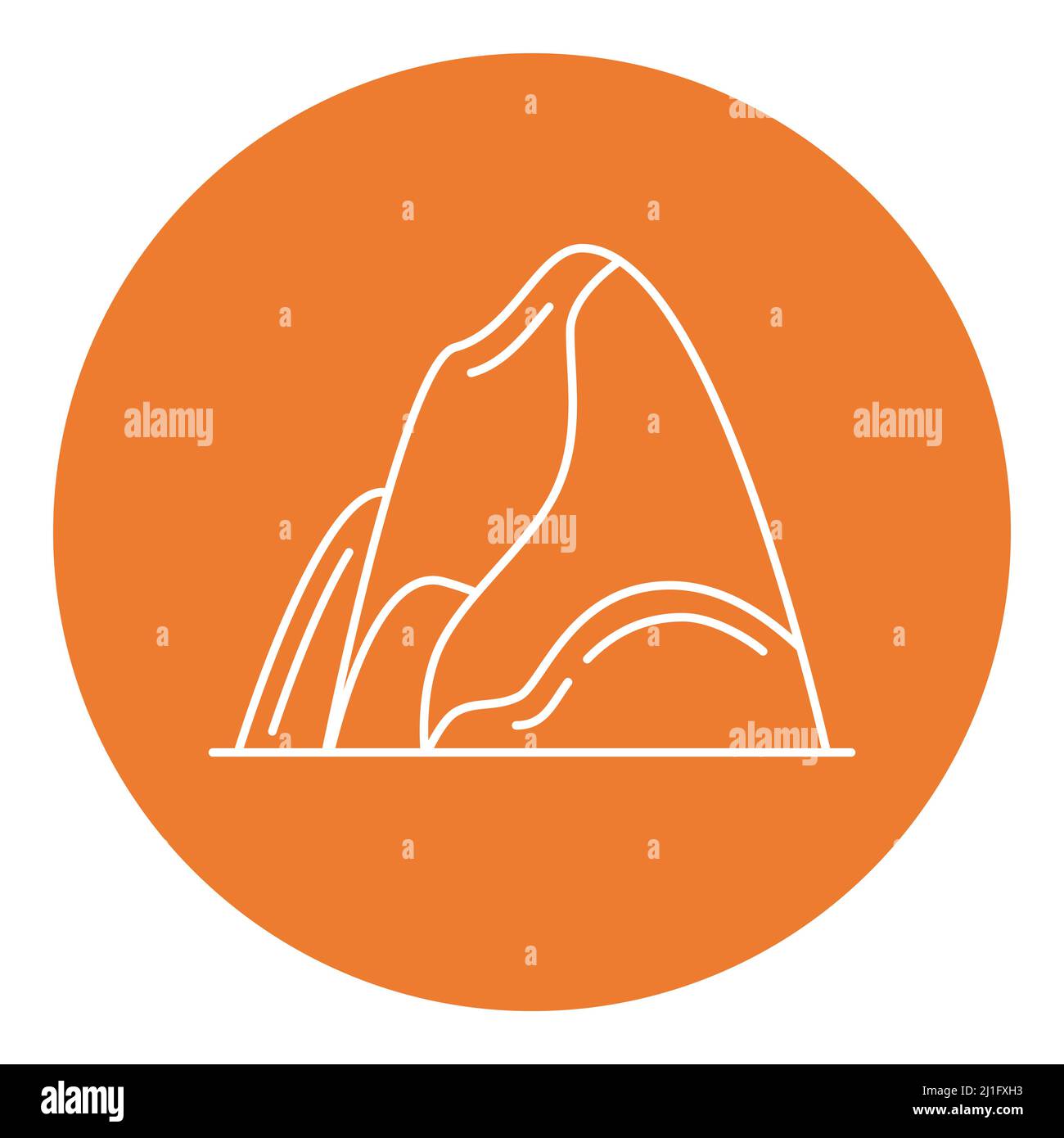Mountain icon in thin line style. Outline rock symbol in round frame ...