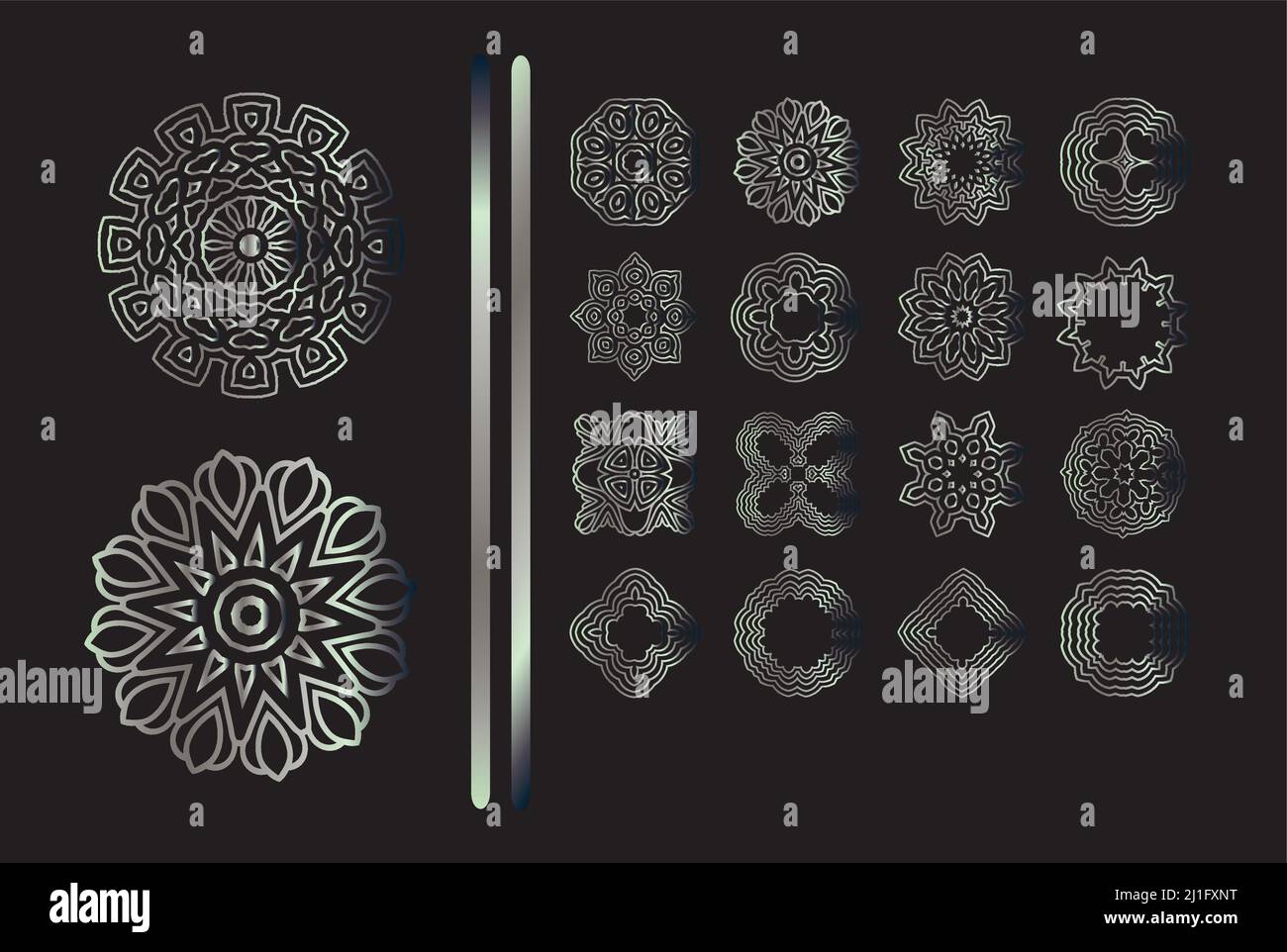 Silver Mandala set. Metallic steel pattern mandalas Stock Vector Image ...