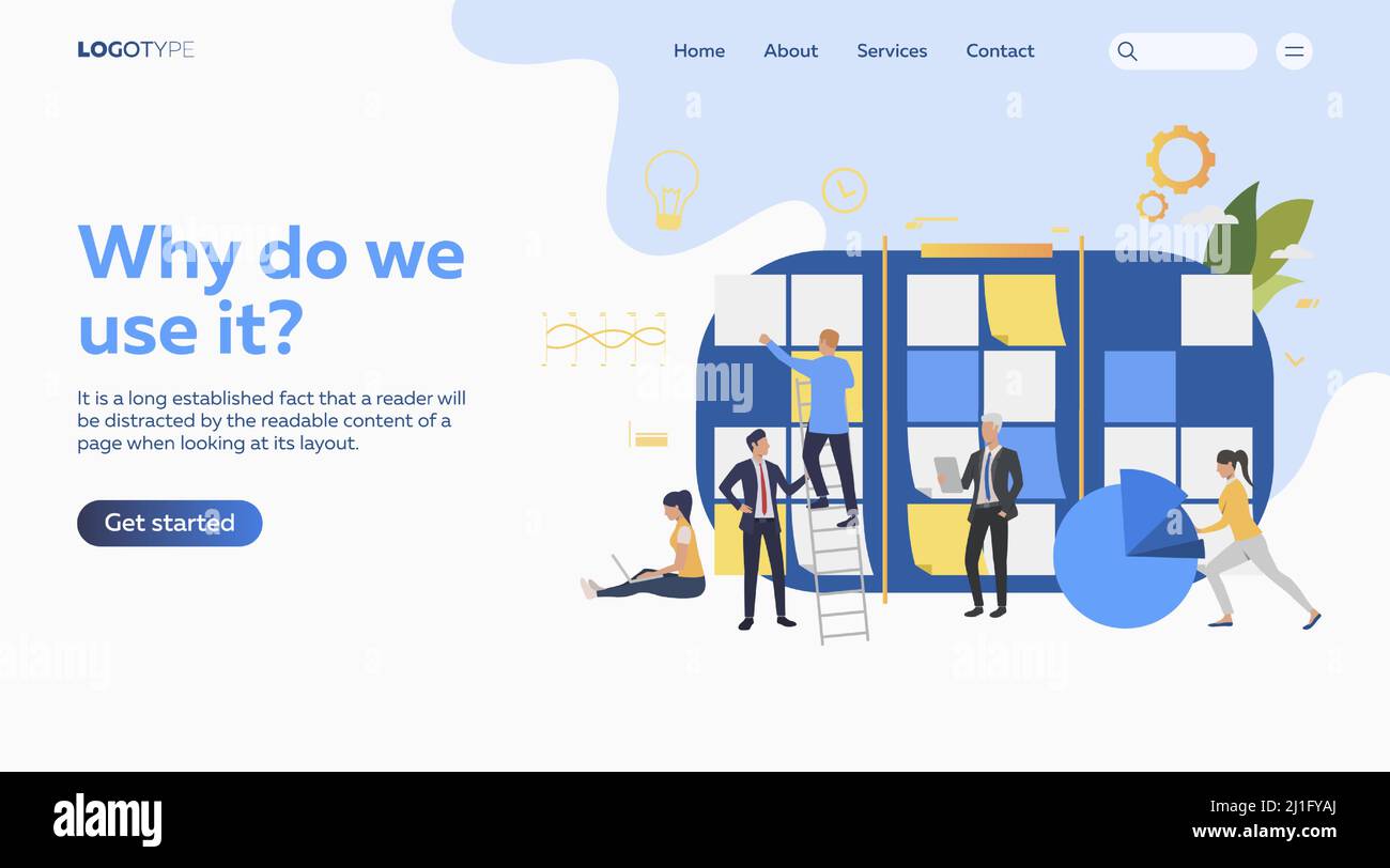 People sticking notes on board. Planning, graph, Kanban board, text ...