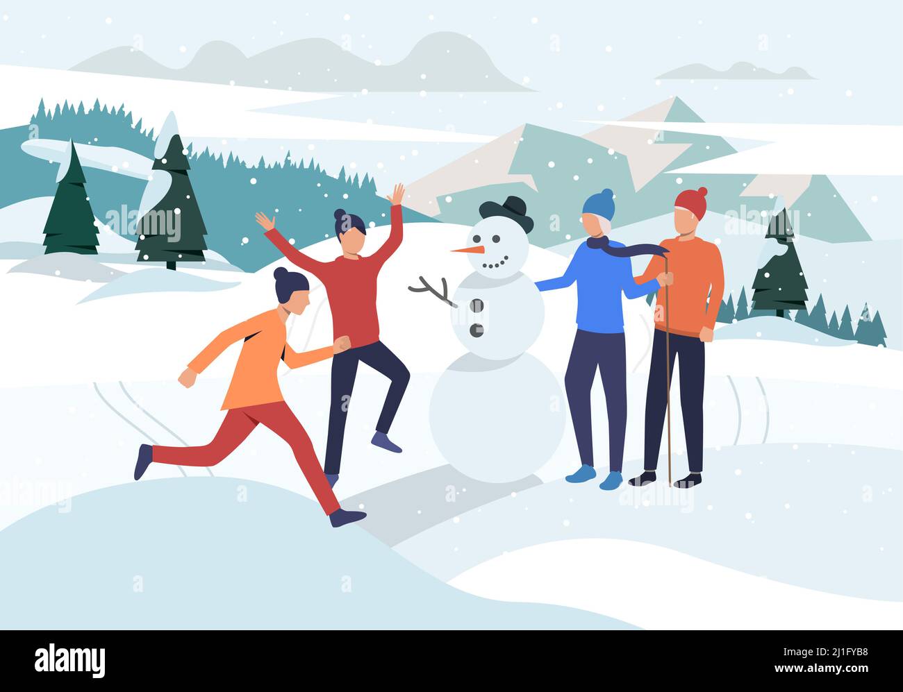 People making snowman landing page. Teen, couple, snow, mountain ...