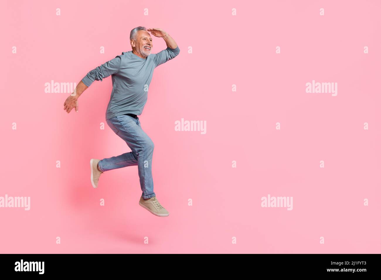 Full length body size view of handsome trendy cheery grey-haired man ...