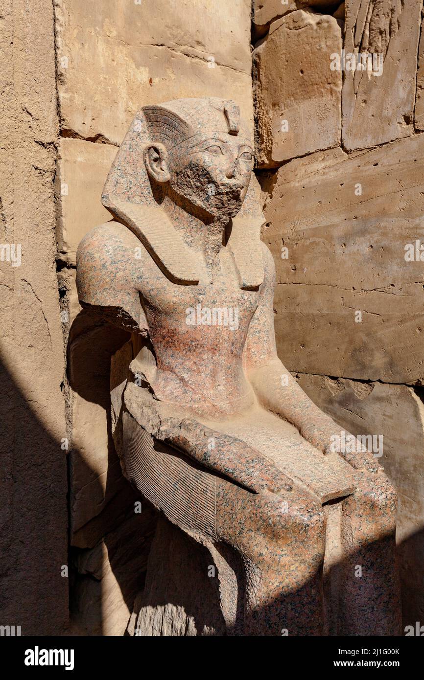Seated statue of Pharaoh, Thutmose III, in the Festival Hall at Karnak ...