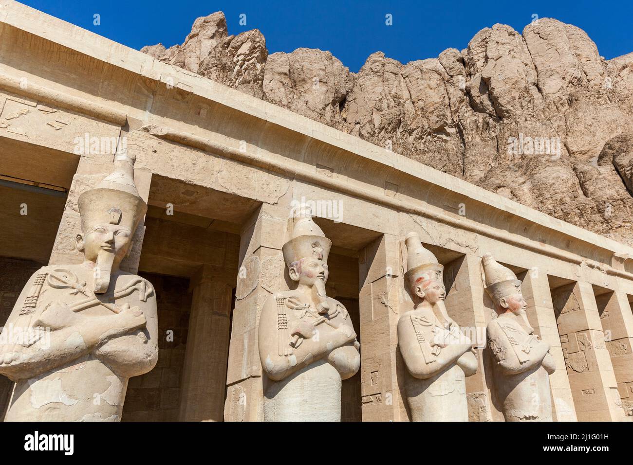 Statues of Hapshetsut on the portico of Hatshepsut Temple at Deir al ...
