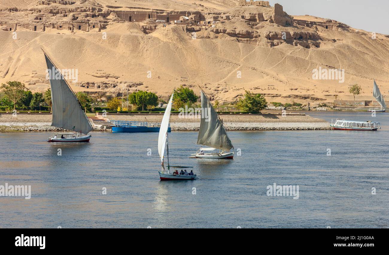 Feluccas on the River Nile, Aswan, Egypt Stock Photo - Alamy