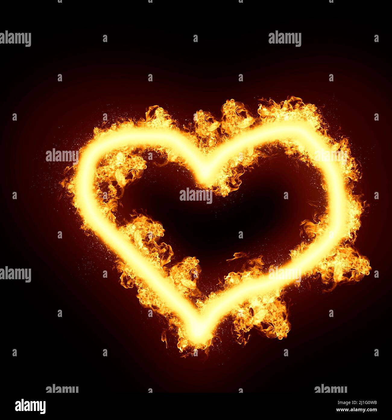 Illustration of burning heart isolated on black background Stock Photo ...