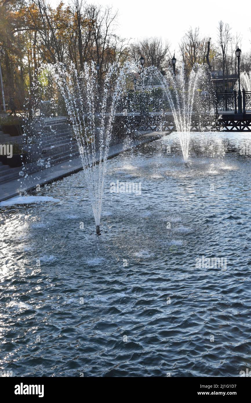 Spray fountain closeup on sky hi-res stock photography and images - Alamy
