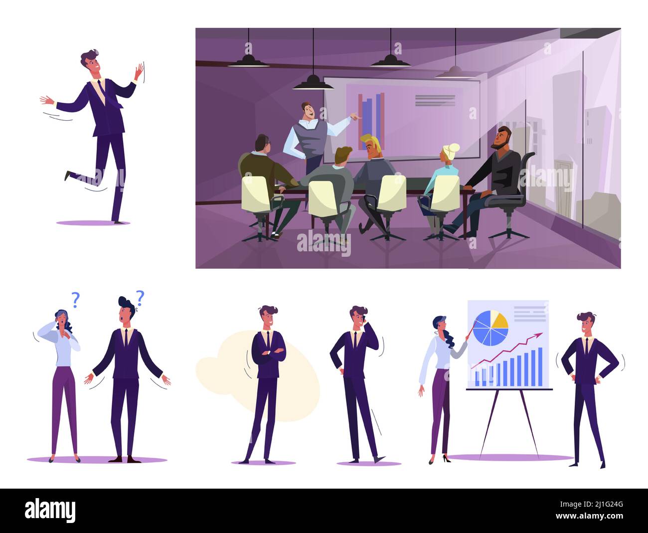 Set of business people at work. Flat vector illustrations of employees ...