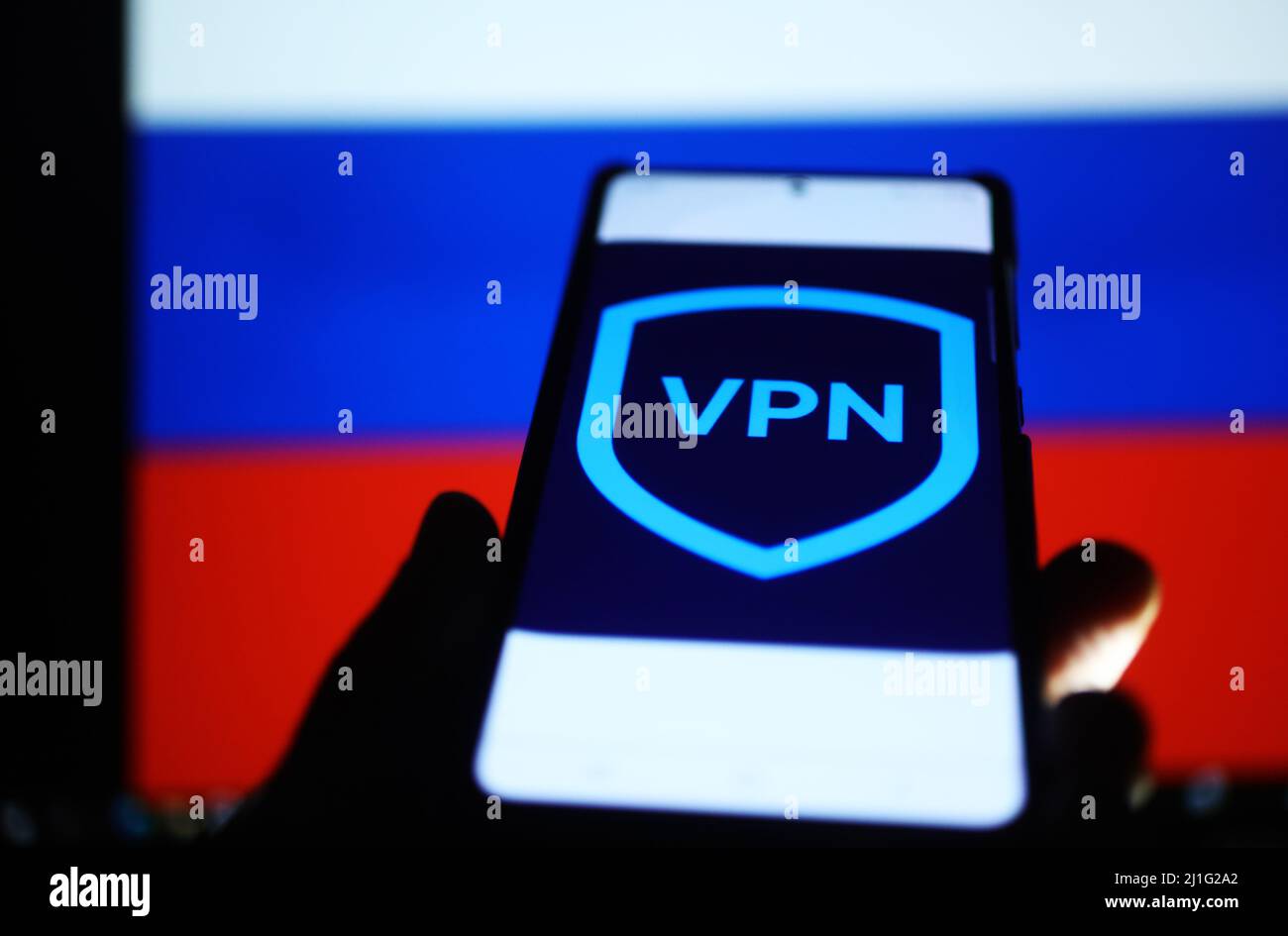 VPN in a mobile phone during the Russia-Ukraine conflict. Sales of VPN ...