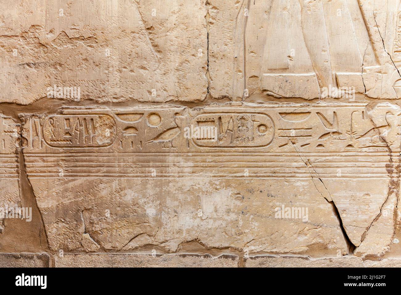 Ancient Egyptian carved inscriptions and cartouches at Karnak Stock ...