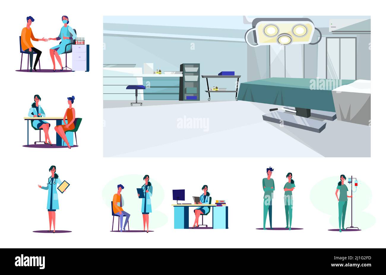 Set of confident lab worker, doctor and nurses. Flat vector ...