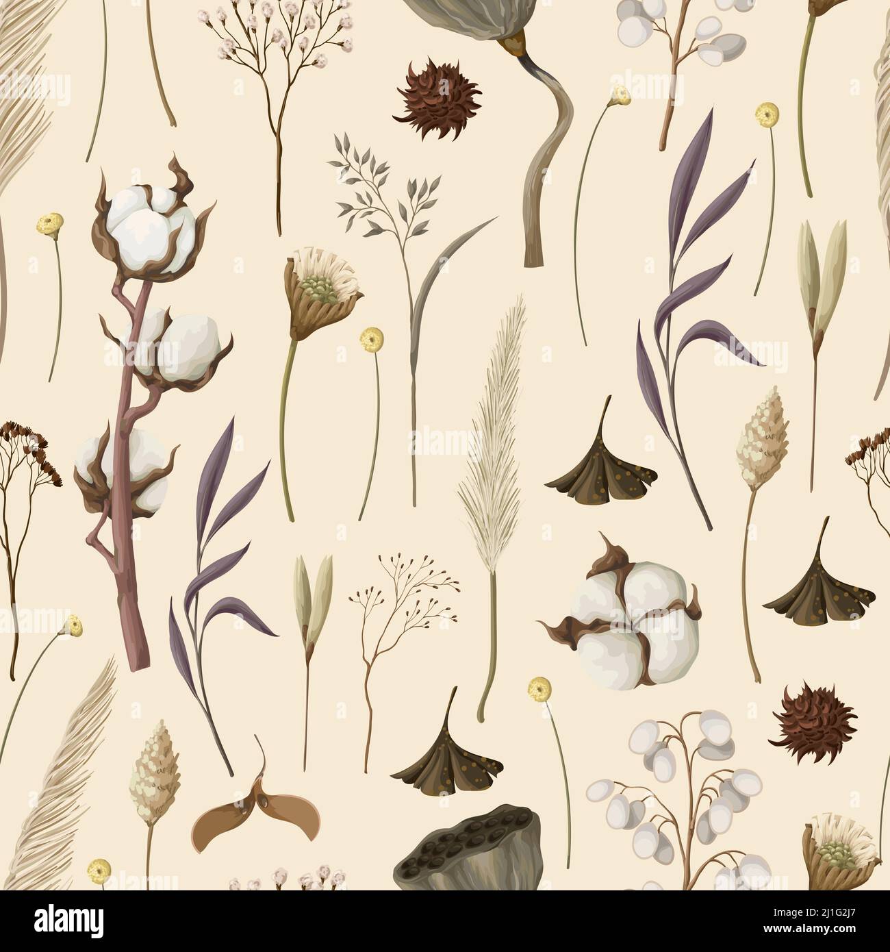 Seamless pattern of watercolor dried flowers hi-res stock photography ...