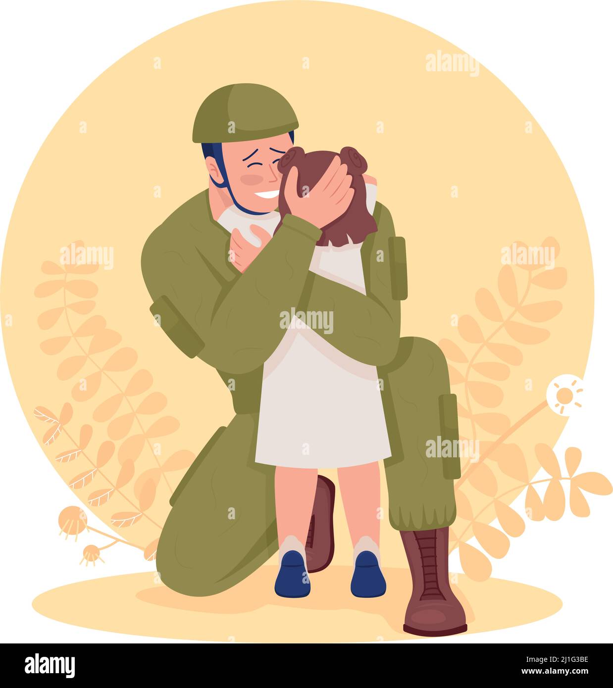 Soldier hugging his daughter 2D vector isolated illustration Stock ...