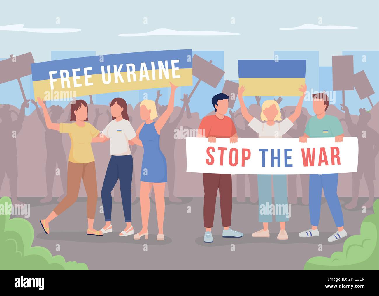 War in Ukraine protest flat color vector illustration Stock Vector ...