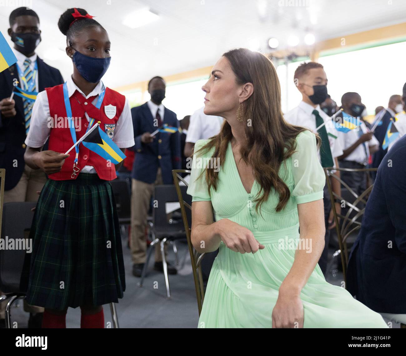 The Duchess of Cambridge speaks to a student during a visit to Sybil ...
