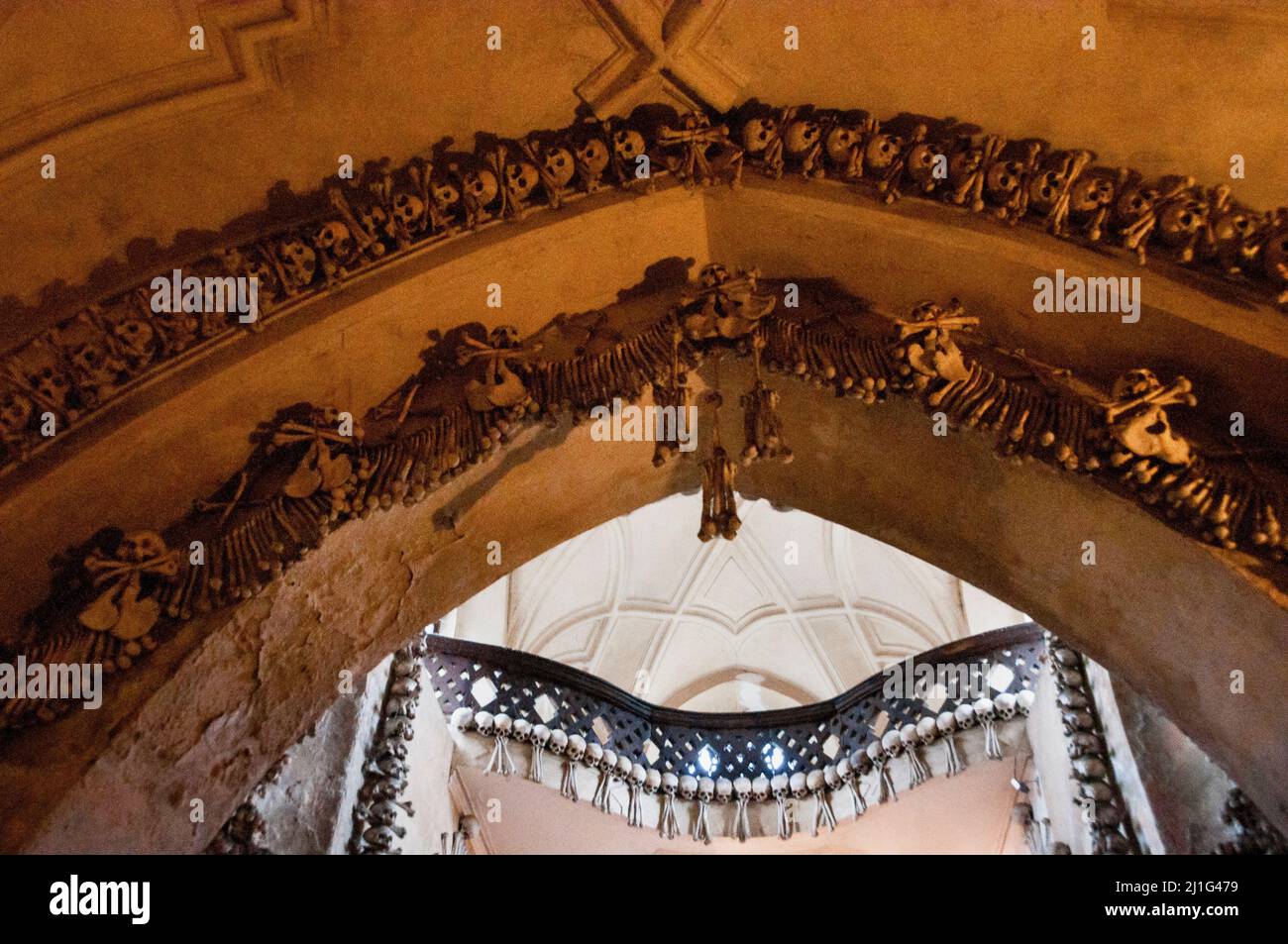 Skull and bone garlands of the Baroque Sedlec Ossuary Bone Church in ...