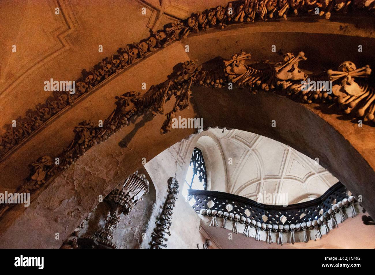 Skull and bone garlands of the Baroque Sedlec Ossuary Bone Church in ...